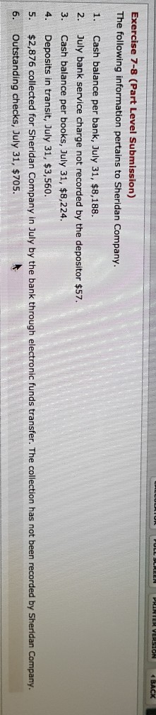 Solved Exercise 7-8 (Part Level Submission) The following | Chegg.com