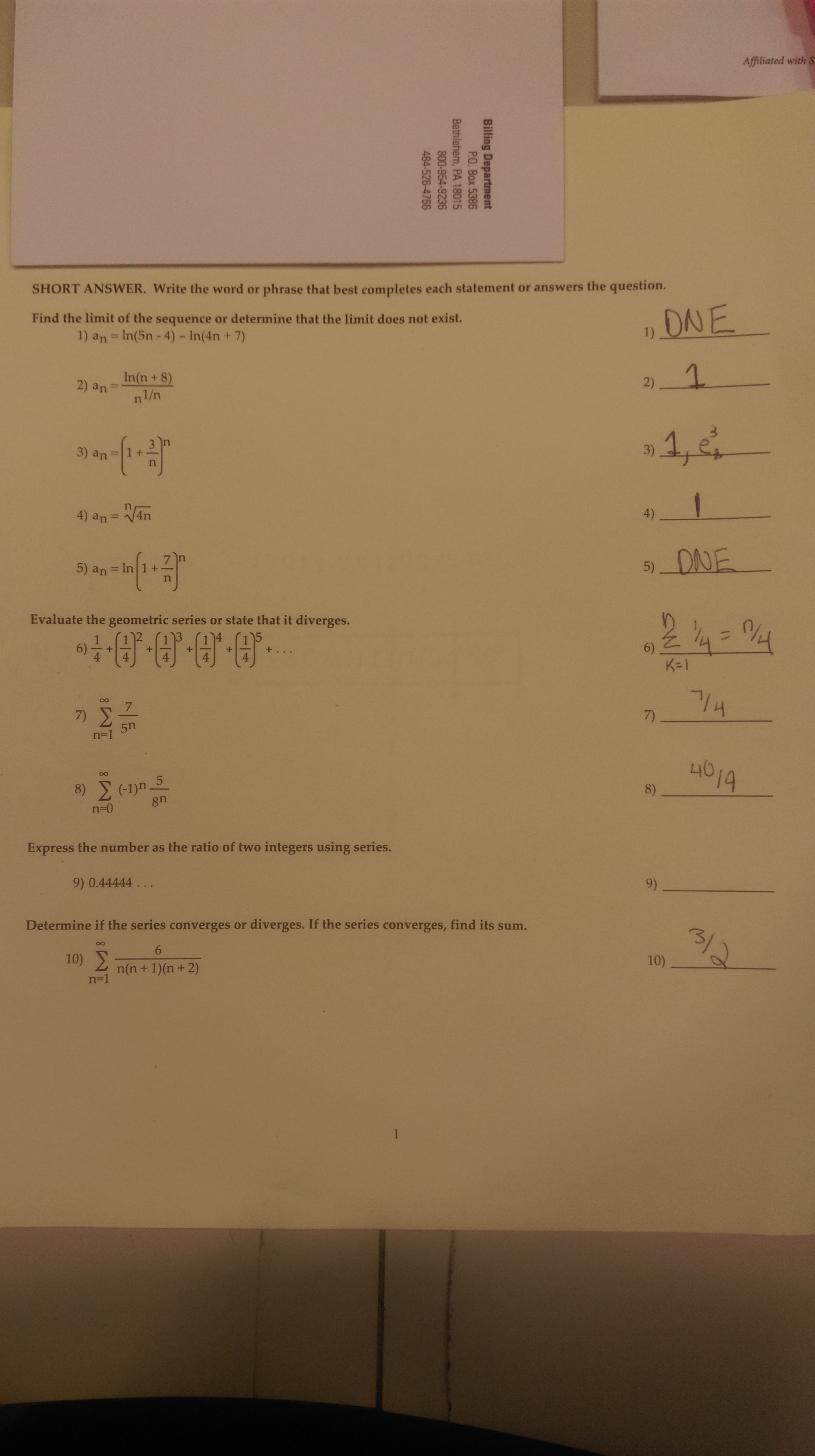 Solved Find The Limit Of The Sequence Or Determine That The