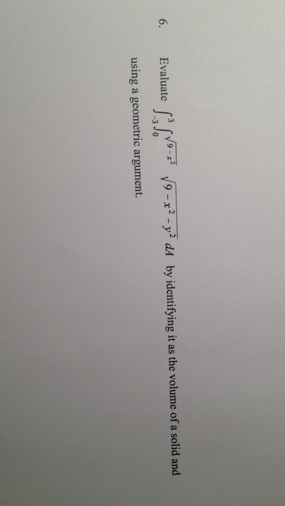 Solved Evaluate integral^3_-3 integral^squareroot 9 - x^2_0 | Chegg.com
