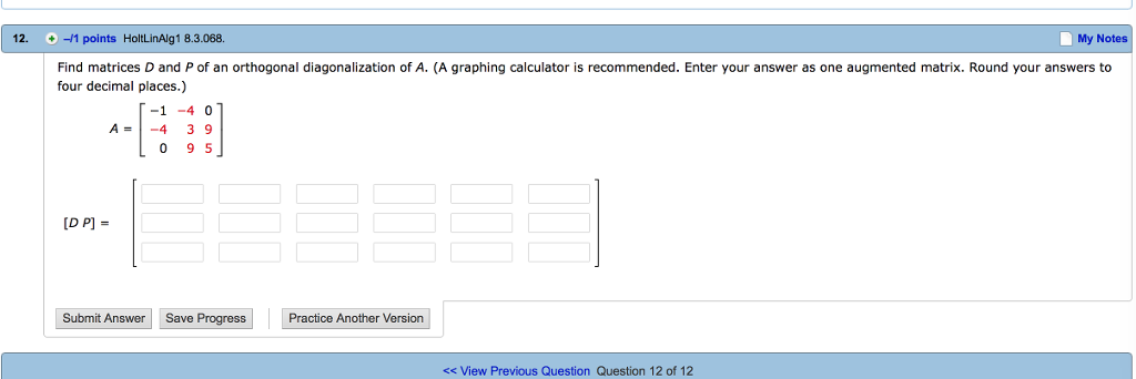 Solved 12. -1 points HoltLinAlg1 8.3.068. My Notes Find | Chegg.com