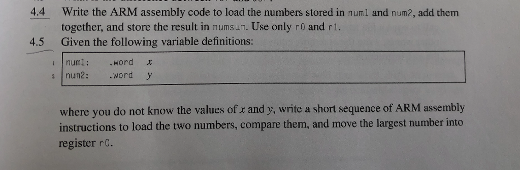 Solved Write the ARM assembly code to load the numbers | Chegg.com