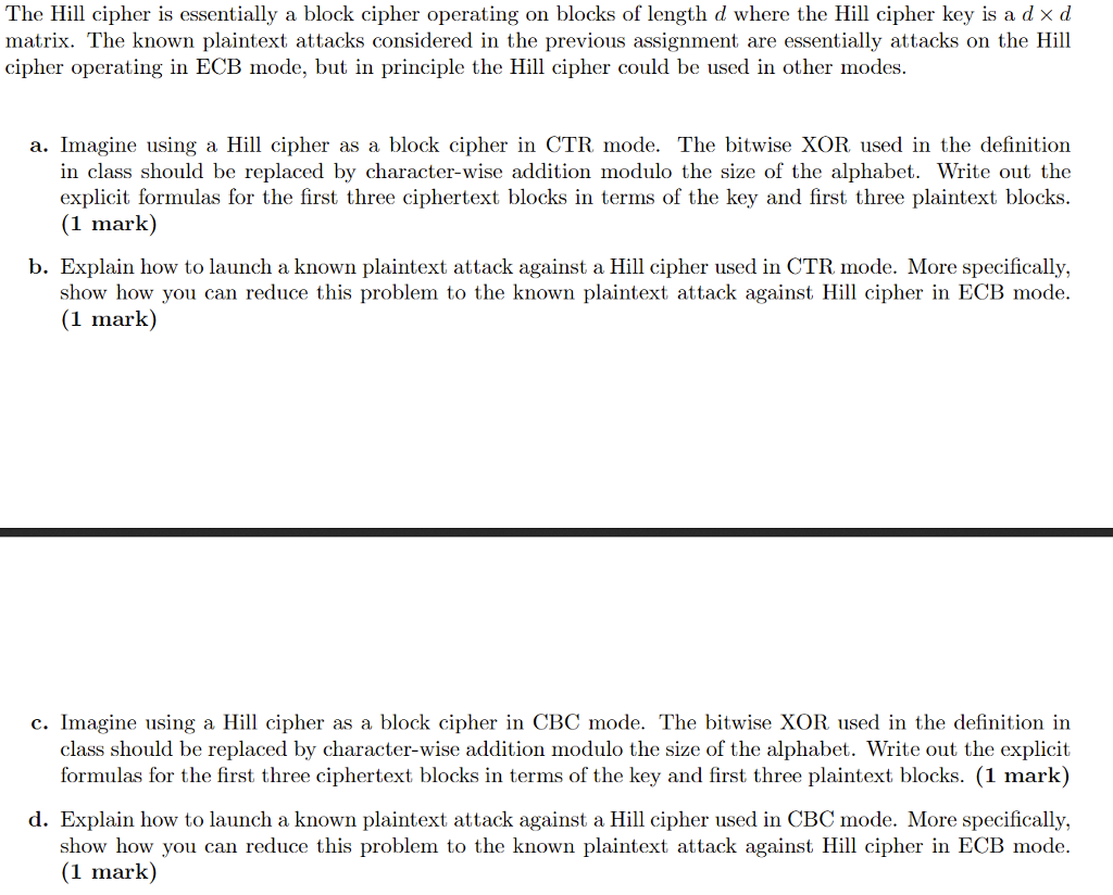The Hill Cipher Is Essentially A Block Cipher