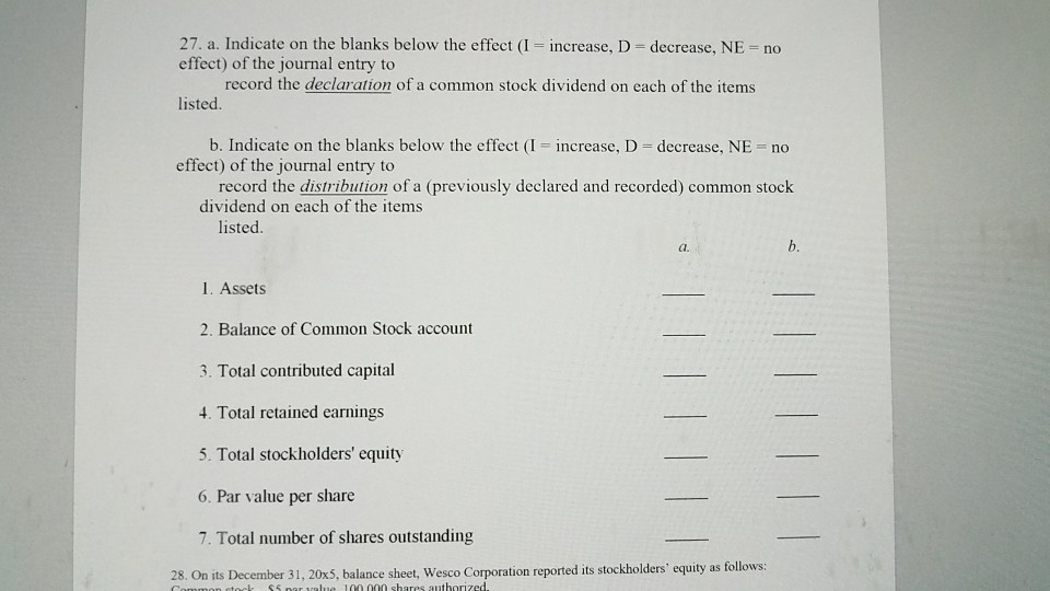 Solved 27.a. Indicate on the blanks below the effect | Chegg.com