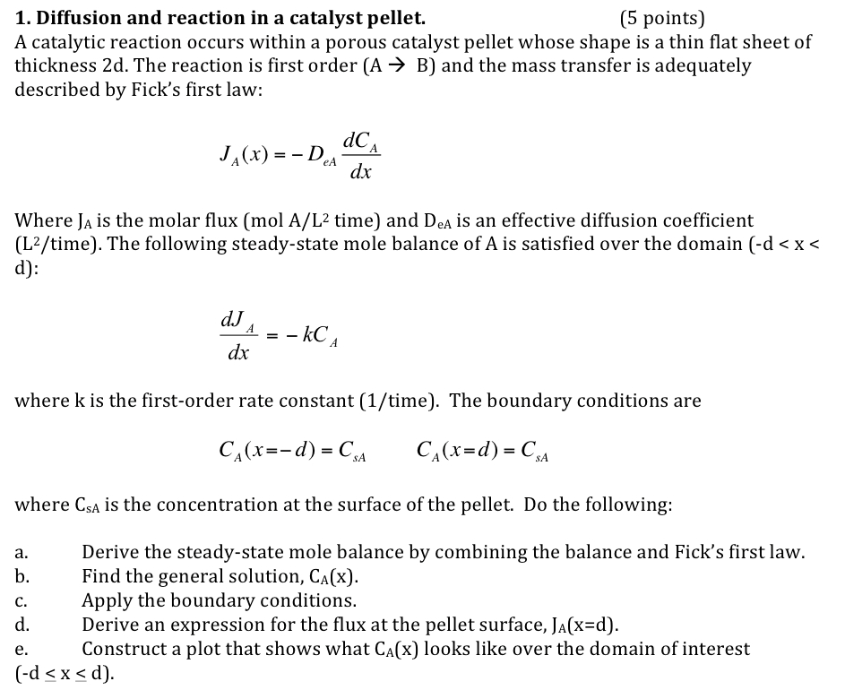 Solved Diffusion and reaction in a catalyst pellet. A | Chegg.com