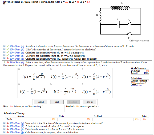 Solved (10%) Problem 1: An RL circuit is shown on the right. | Chegg.com