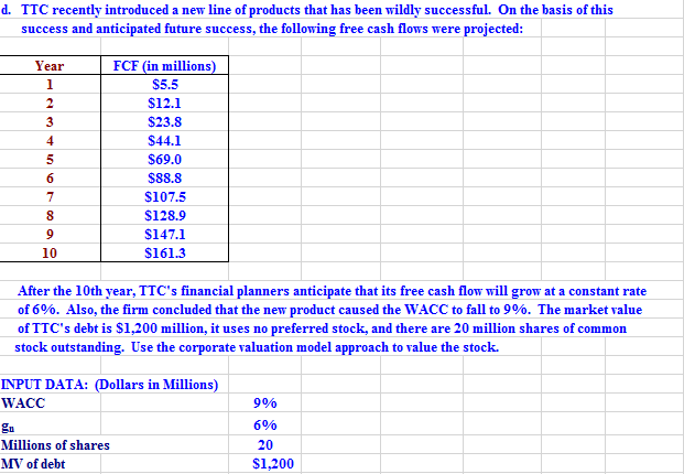 Solved d. TTC recently introduced a new line of products | Chegg.com