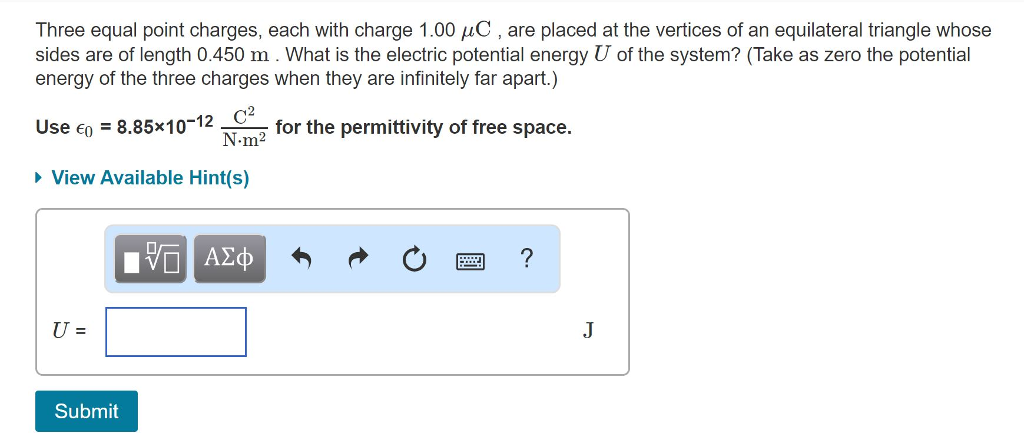 Solved Three equal point charges, each with charge 1.00 μC , | Chegg.com