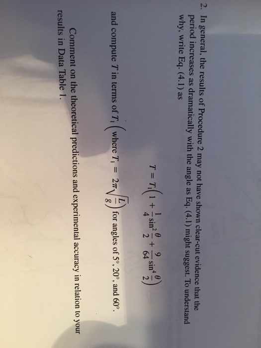 Solved Pendulum Parameters Simple (Angle, T Laboratory | Chegg.com