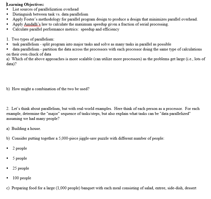 Solved Learning Objectives List sources of parallelization | Chegg.com