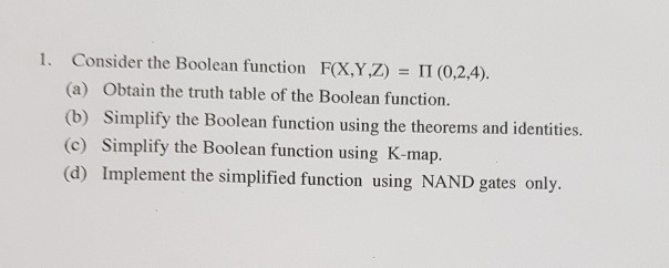 Solved 1. Consider the Boolean function F(X,Y,Z) II (0,2,4). | Chegg.com