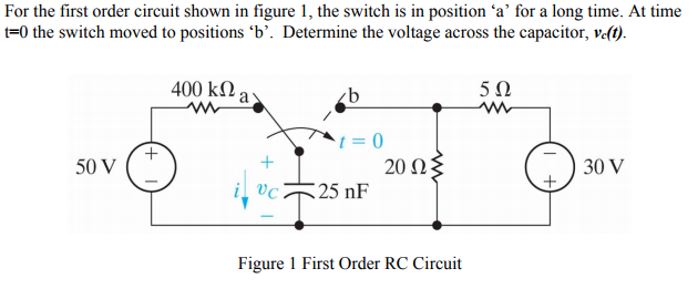 Solved For the first order circuit shown in figure 1, the | Chegg.com