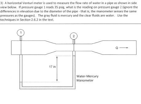 Solved 3 ) A horizontal venturi meter is used to measure the | Chegg.com