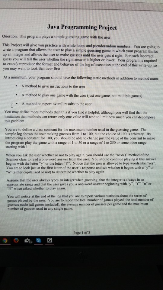 Solved Java Programming Project Question This Program Plays