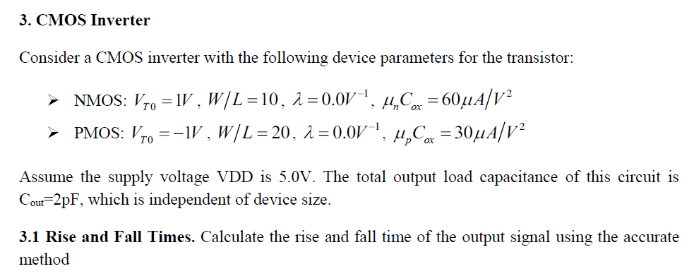 Solved 3. CMOS Invertei Consider a CMOS inverter with the | Chegg.com