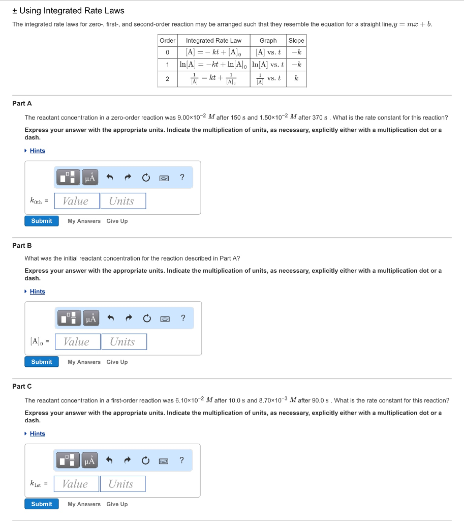 Solved Using Integrated Rate Laws The integrated rate laws | Chegg.com