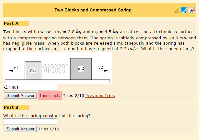 Solved Part A Two blocks with masses m1 = 2.8 kg and m2 = | Chegg.com