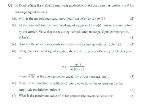 Solved 02). In Double-Side Band (DSB) amplitude modulation, | Chegg.com