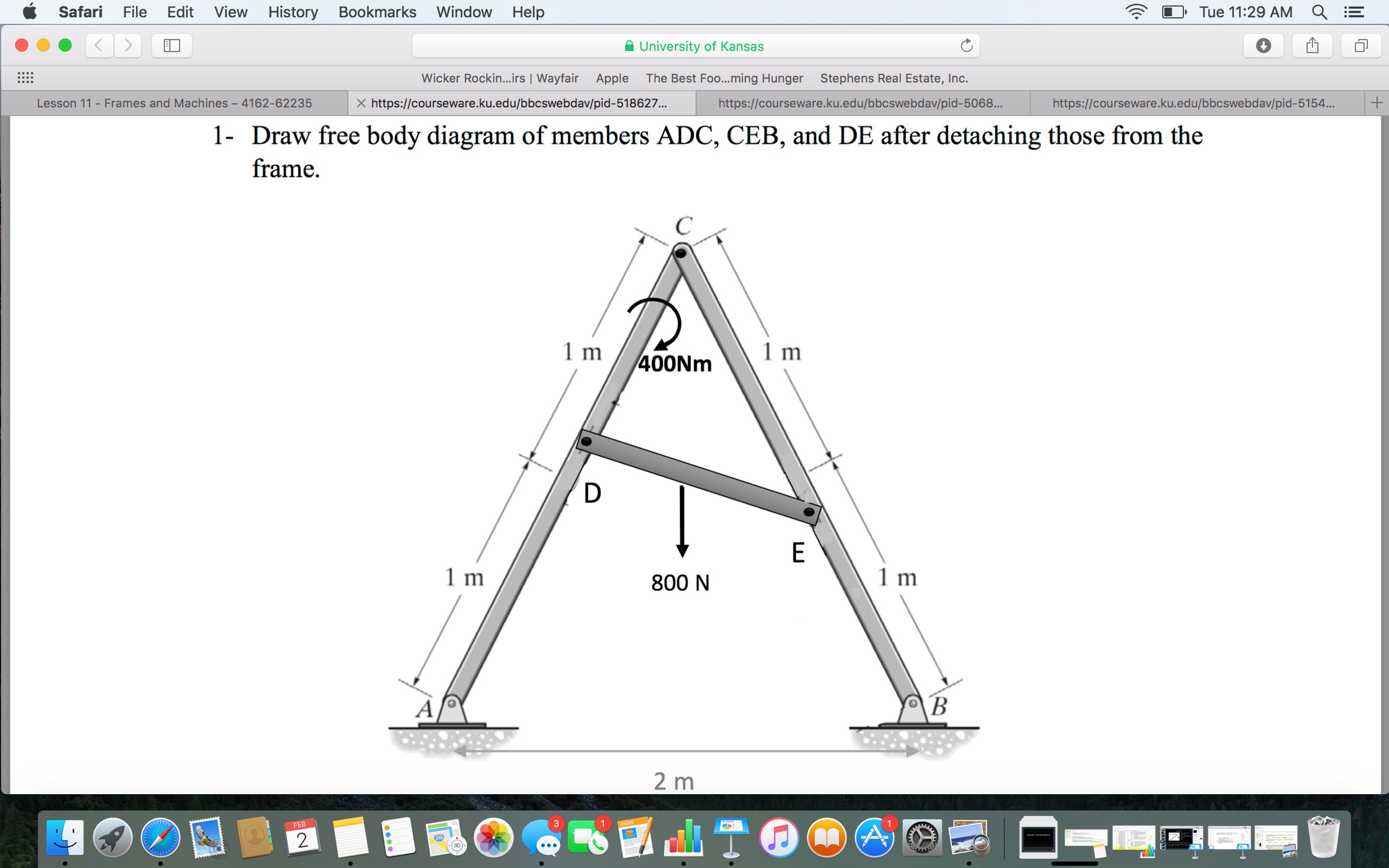 Solved Draw free body diagram of members ADC, CEB, and DE | Chegg.com