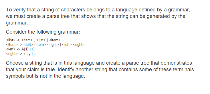 Solved To verify that a string of characters belongs to a | Chegg.com