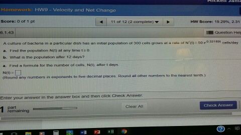 Solved Homework: Hw9 -Valocity and Net Change Score: 0 of 1 | Chegg.com