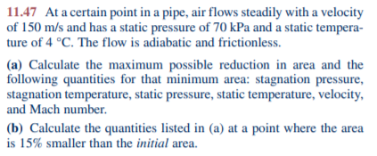 Solved 11.47 At a certain point in a pipe, air flows | Chegg.com