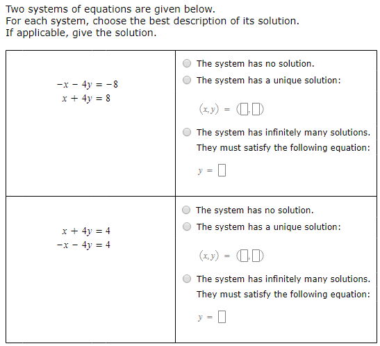 Solved Two systems of equations are given below. For each | Chegg.com
