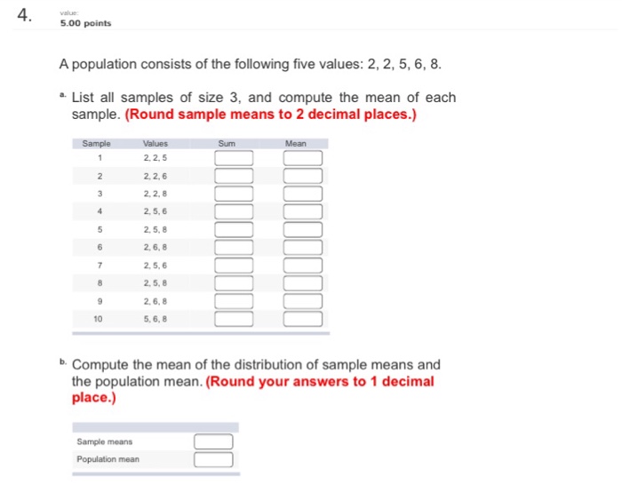 Solved A population consists of the following five values: | Chegg.com