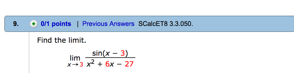 Solved 9.+ 0/1 points |Previous Answers SCalcET8 3.3.050 | Chegg.com