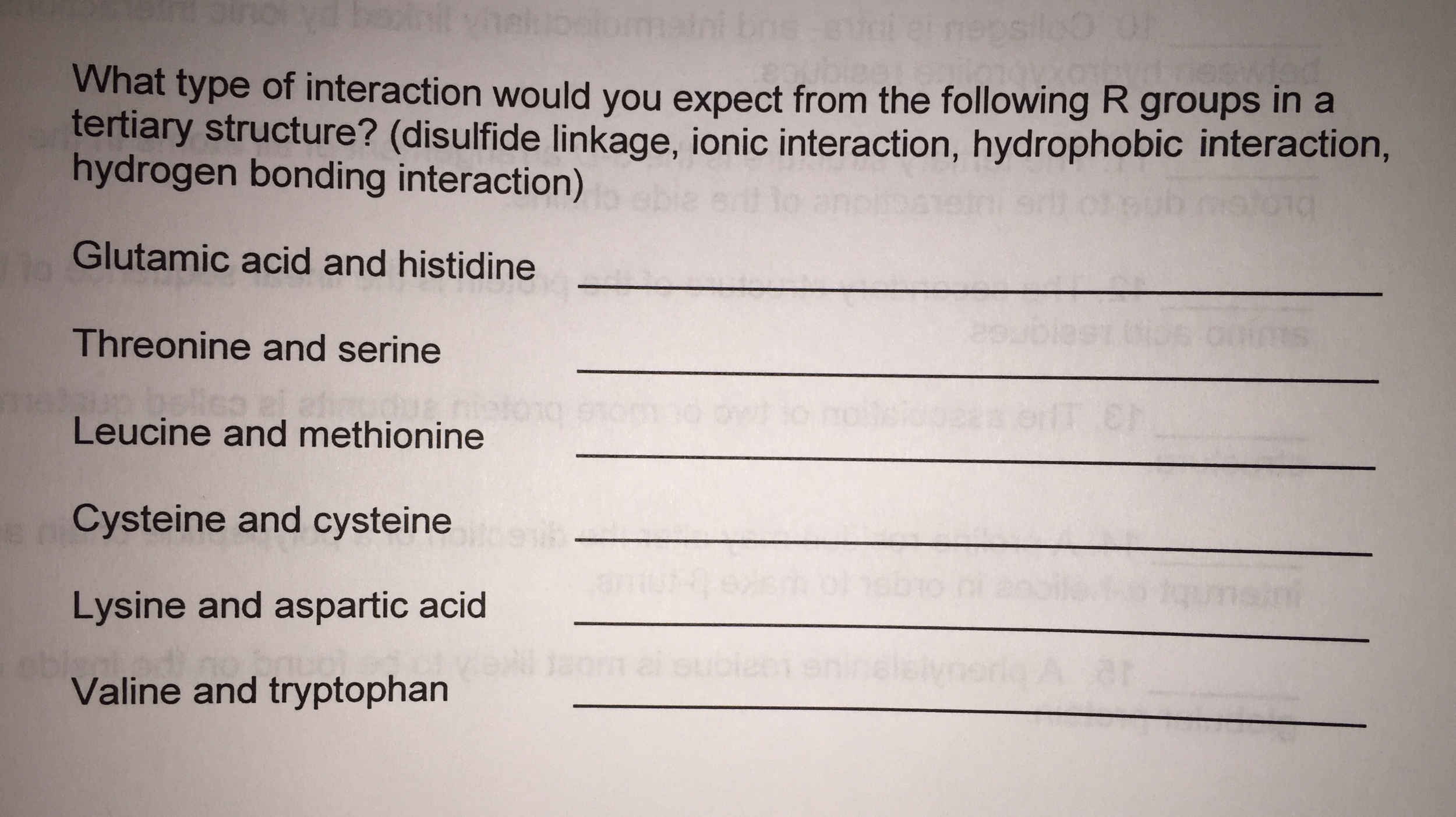 Solved 1. What type of interaction would you expect from the | Chegg.com