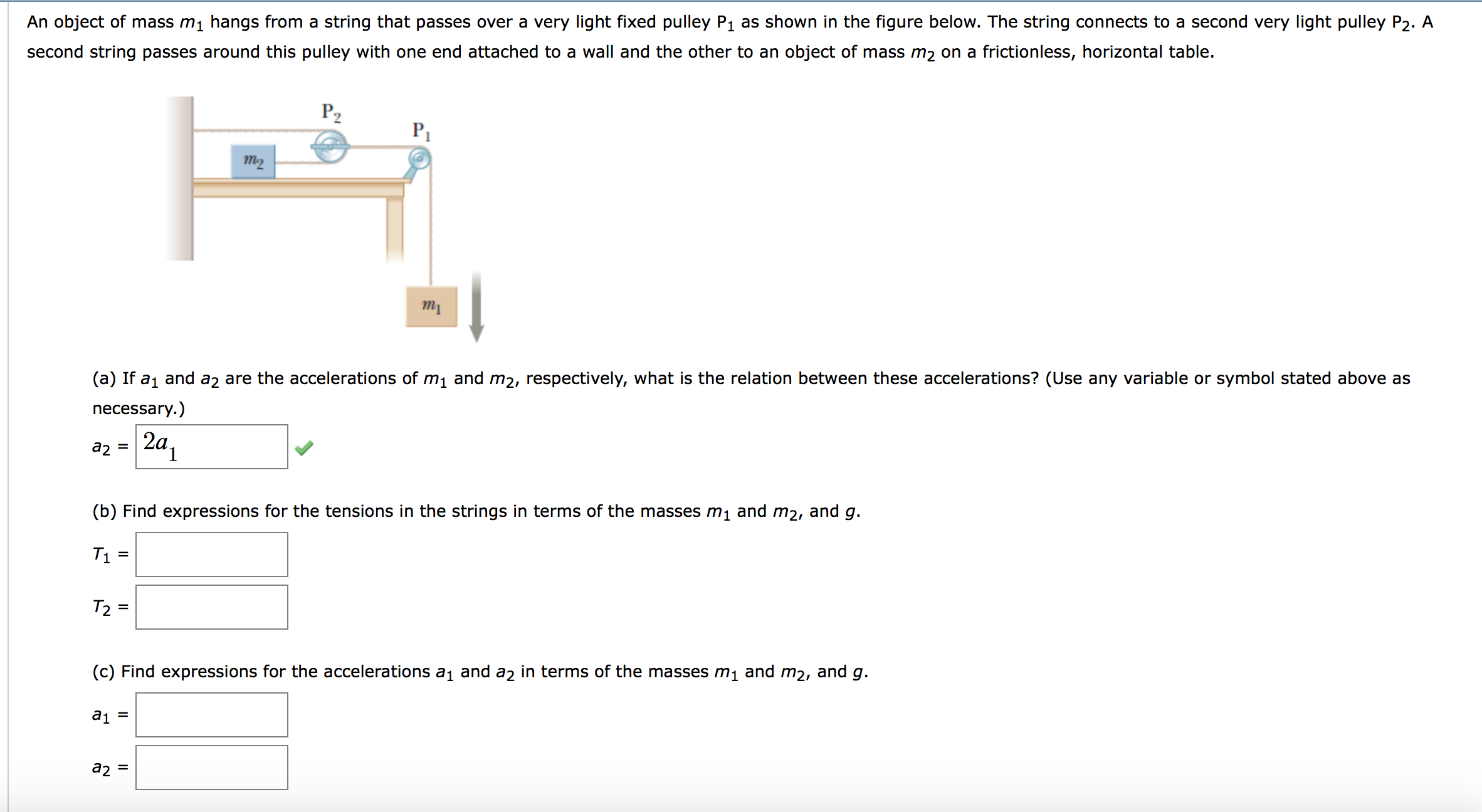 Solved An object of mass m1 hangs from a string that passes | Chegg.com Solved An object of mass m1 hangs from a string that passes | Chegg.com