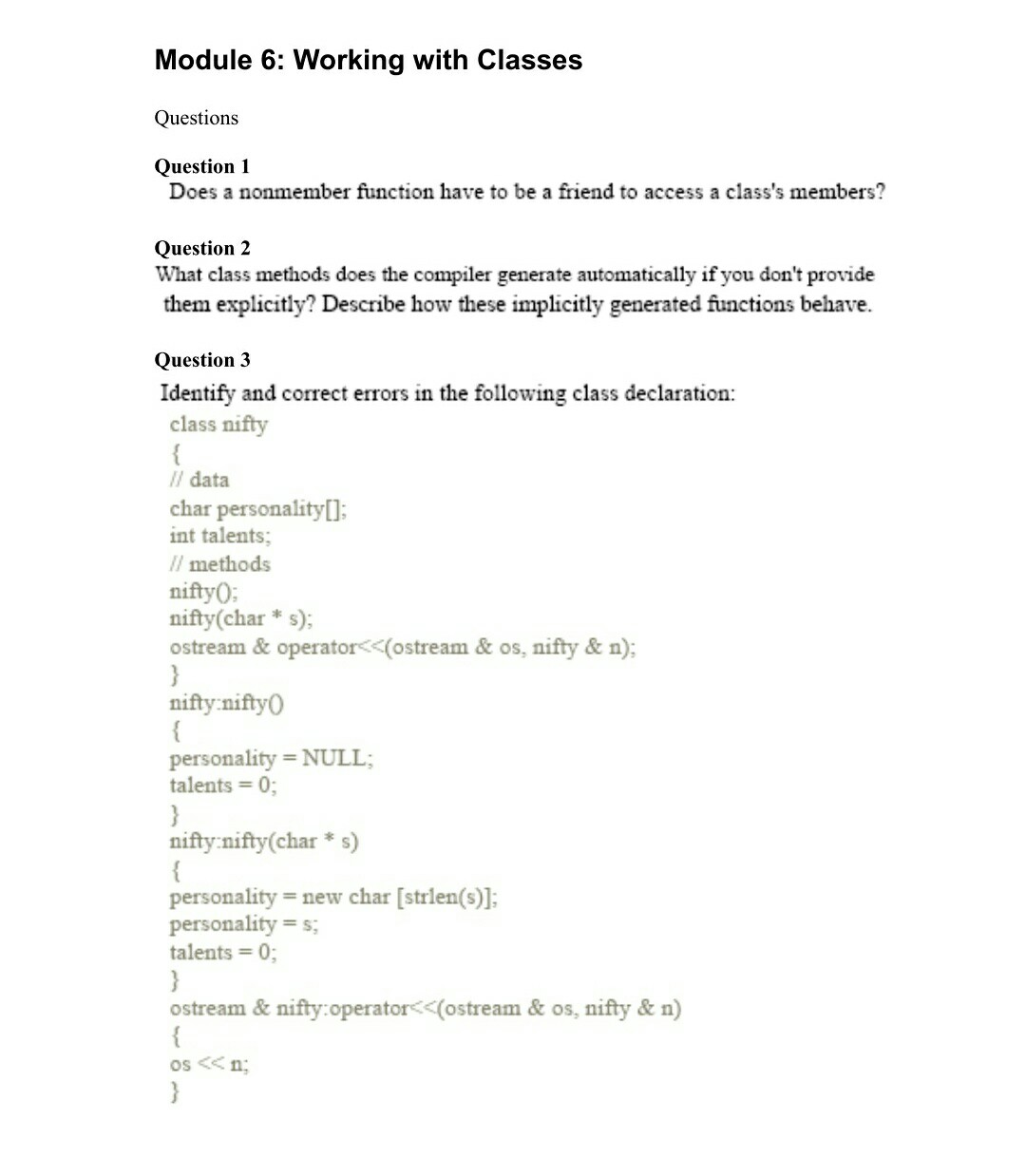 Solved Module 6: Working with Classes Questions Question1 | Chegg.com