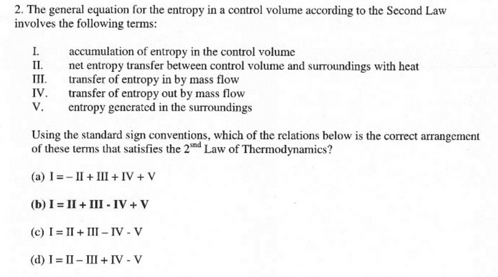 Solved The general equation for the entropy in a control | Chegg.com