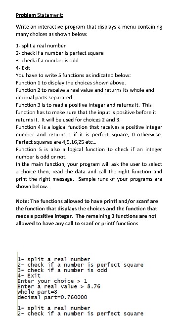 Solved roblem Statement Write an interactive program that | Chegg.com