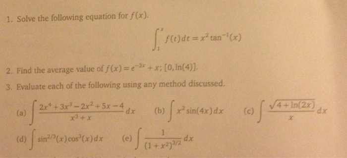 Solved 1. Solve the following equation for f(x). Integrate | Chegg.com