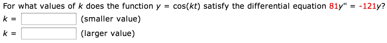 Solved For what values of k does the function y = cos (kt) | Chegg.com