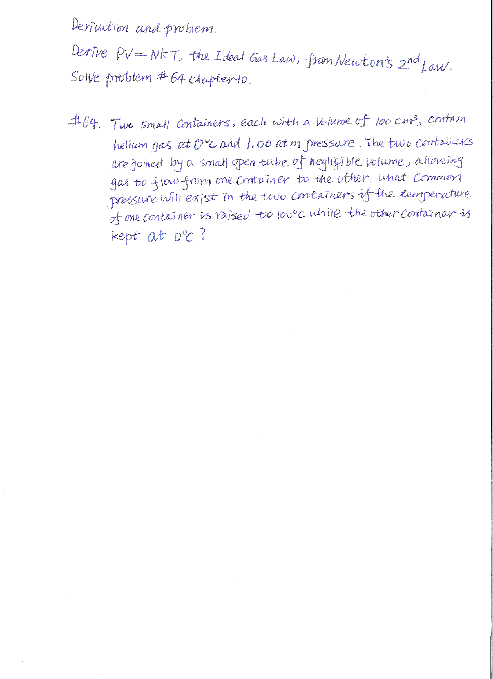 Solved Derive PV = NkT, the Ideal Gas Law, from Newton's | Chegg.com