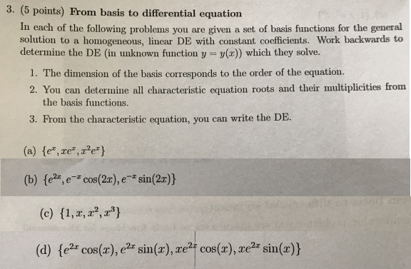 Solved From Basis to differential equation: In each of | Chegg.com