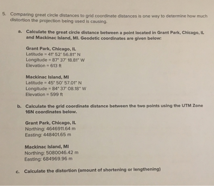 Solved Comparing great circle distances to grid coordinate | Chegg.com