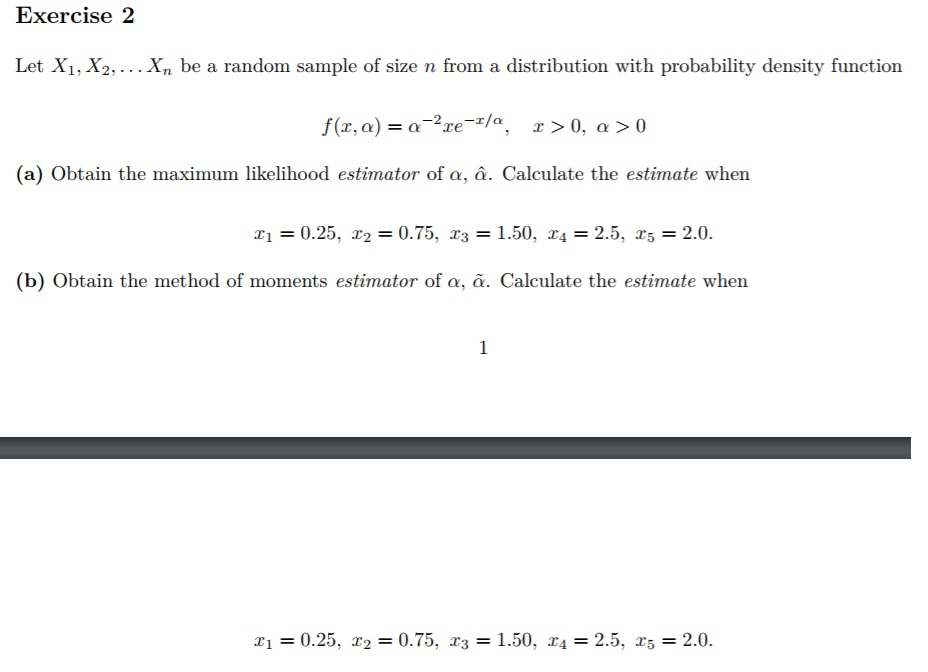 Solved Exercise 2 Let Xi, X2,... Xn be a random sample of | Chegg.com