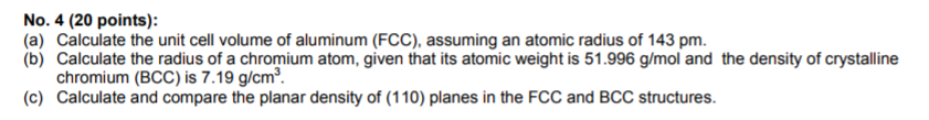 Solved No. 4 (20 points) (a) Calculate the unit cell volume | Chegg.com