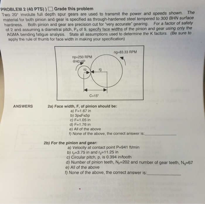 Solved Two 20degree involutes full depth spur gears are used | Chegg.com
