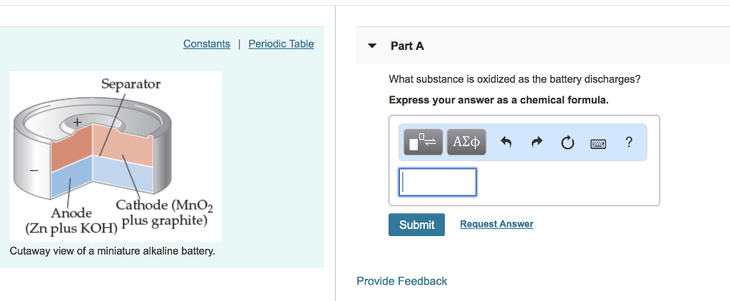 Solved Part A What substance is oxidized as the battery | Chegg.com