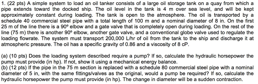 A simple system to load an oil tanker consists of a | Chegg.com