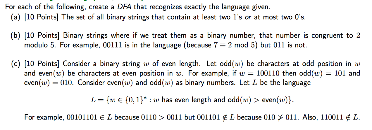 Solved For each of the following, create a DFA that | Chegg.com