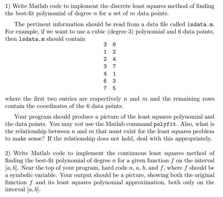 1 Write Matlab Code To Implement The Discrete Least 