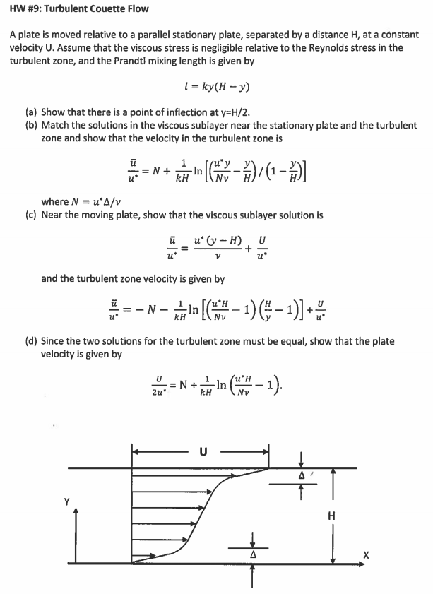 HW #9: Turbulent Couette Flow A plate is moved | Chegg.com