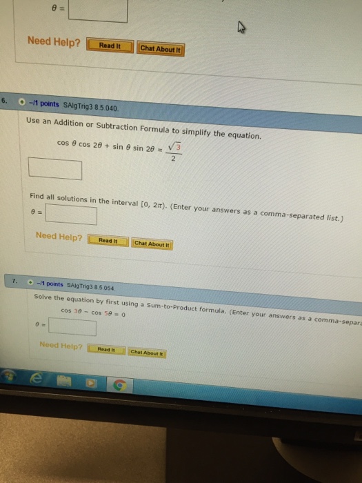 Solved Use an Addition or Subtraction Formula to simplify | Chegg.com