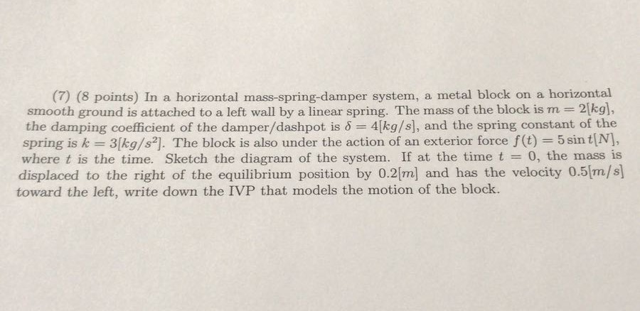 Solved (7) (8 points) In a horizontal mass-spring-damper | Chegg.com