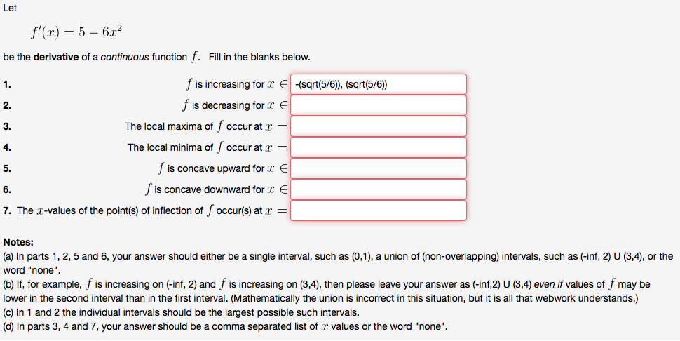 Solved Let f'(x)=5-6x^2 be the derivative of a continuous | Chegg.com