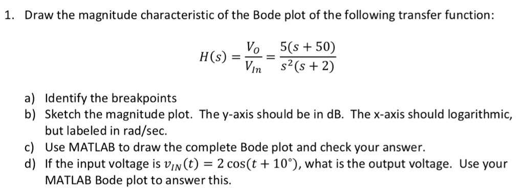 Solved 1. Draw the magnitude characteristic of the Bode plot | Chegg.com